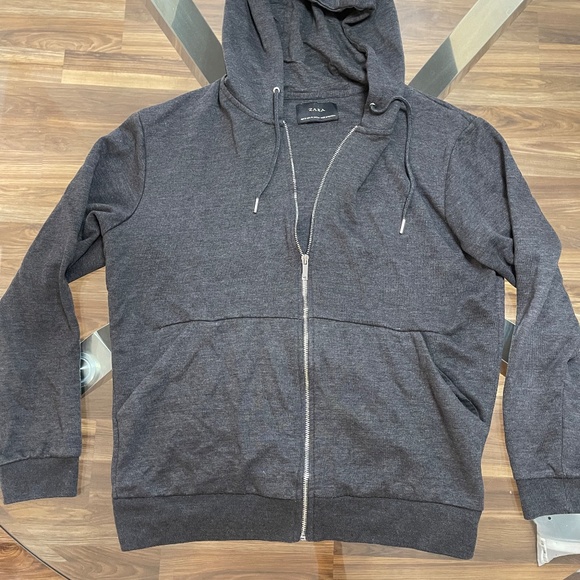 Zara | Jackets & Coats | Zara Zip Up Hoodie With Drawstrings Xl Dark ...